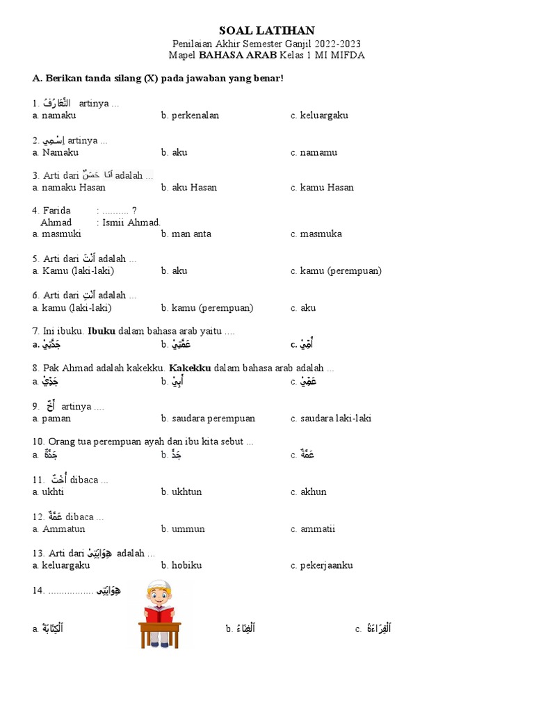 Soal Bahasa Arab Kelas 1 MI | PDF