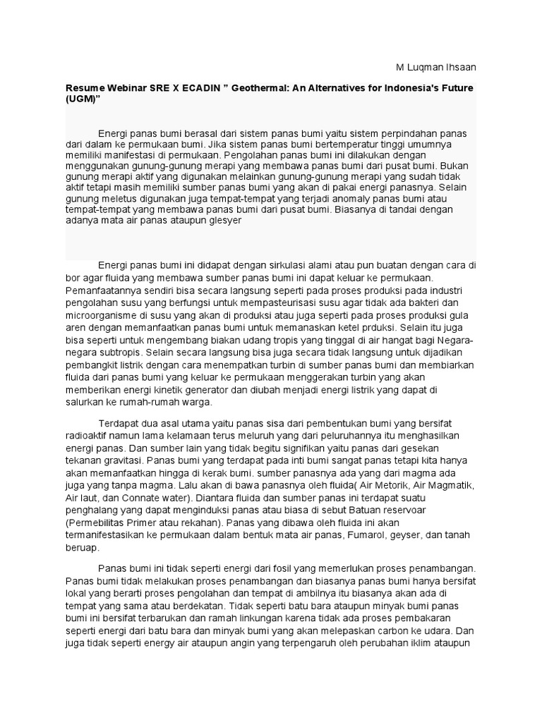 Resume Geothermal An Alternatives For Indonesia's Future (UGM) | PDF