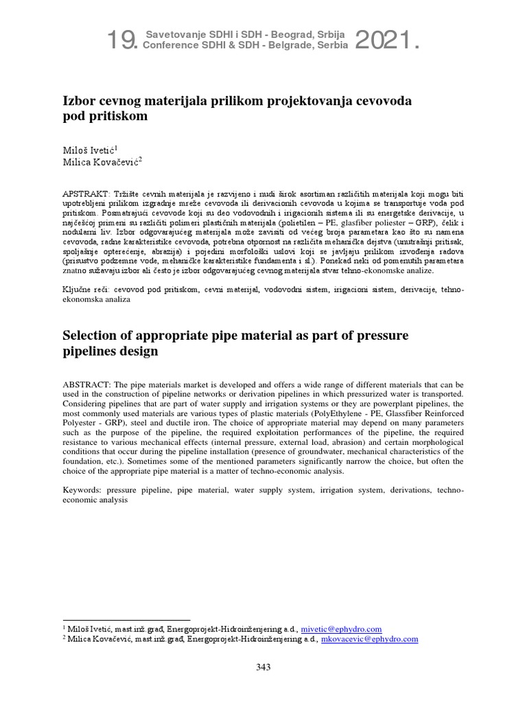 26 - SDHI21SDH - Izbor Cevnog Materijala Prilikom Projektovanja ...