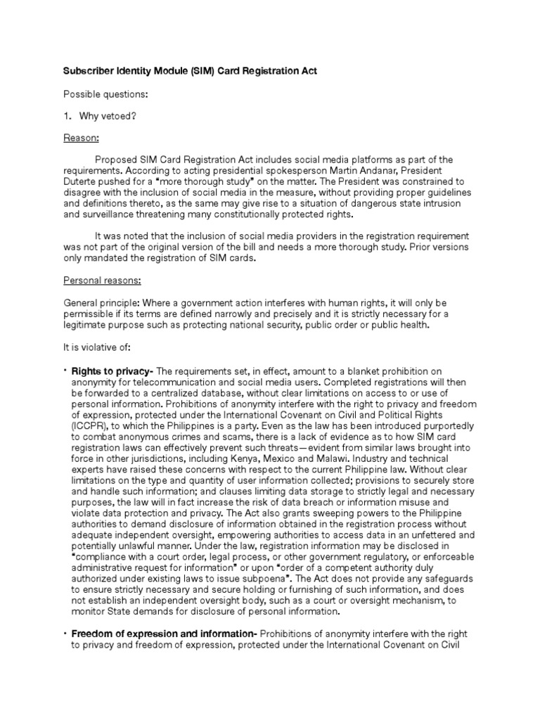SIM Card Registration Act (Midterms) | PDF | Privacy | Social Media