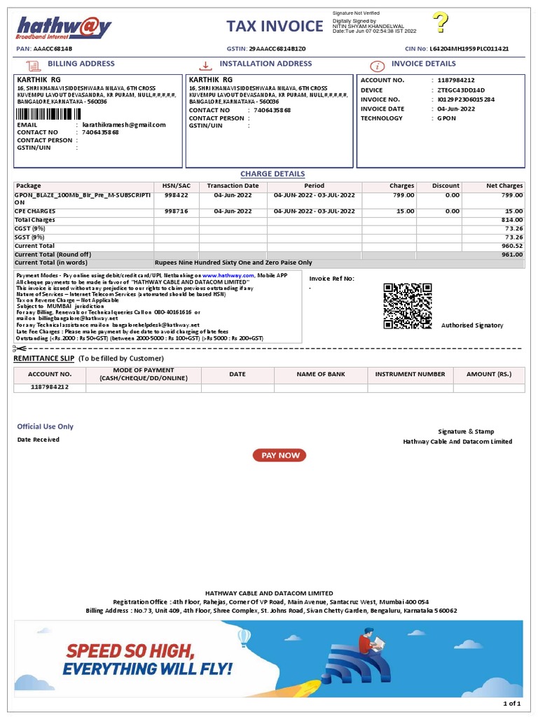 Broadband Bill June | PDF | Payments | Cheque