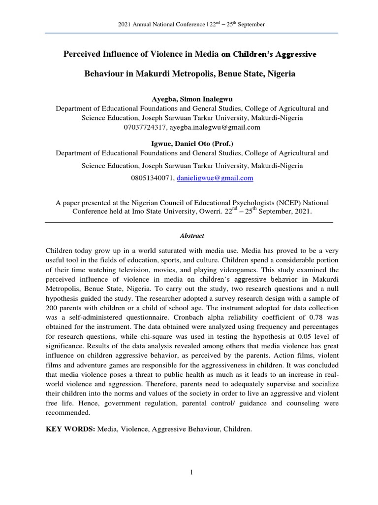 Perceived Influence of Violence in Media On Children | PDF | Aggression ...