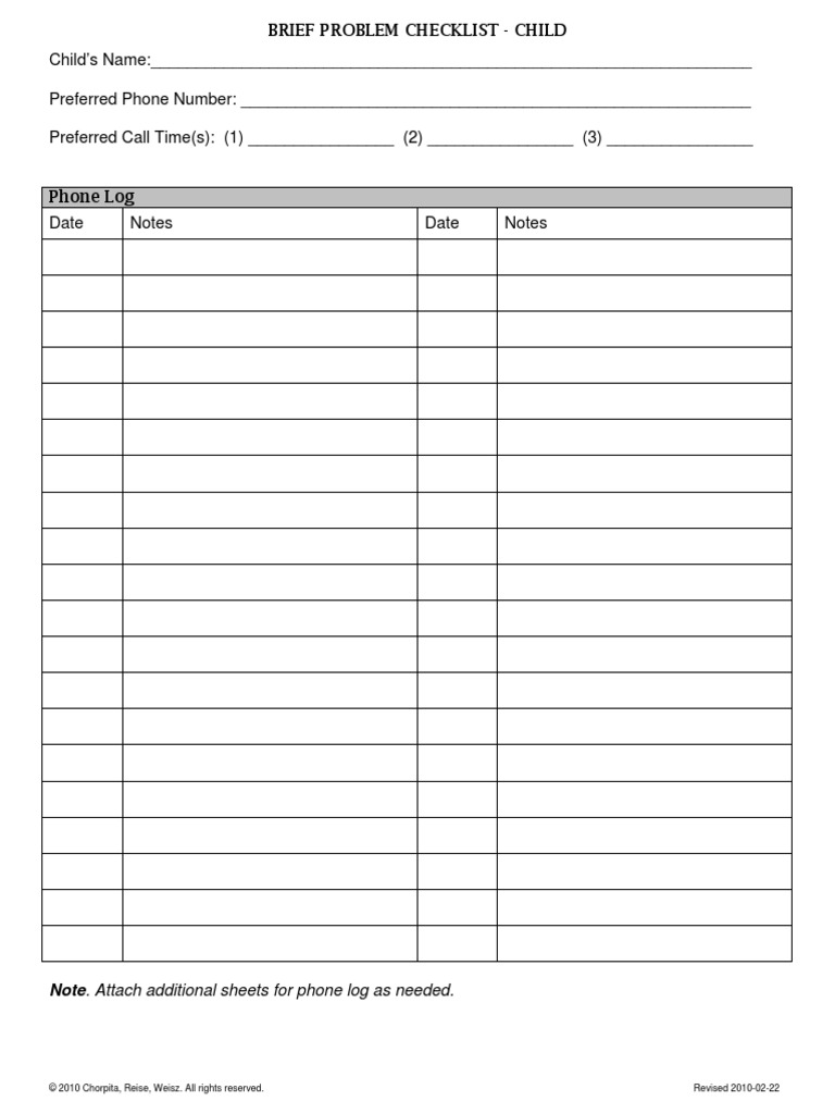 Brief Problem Checklist (Child) | PDF | Self-Improvement