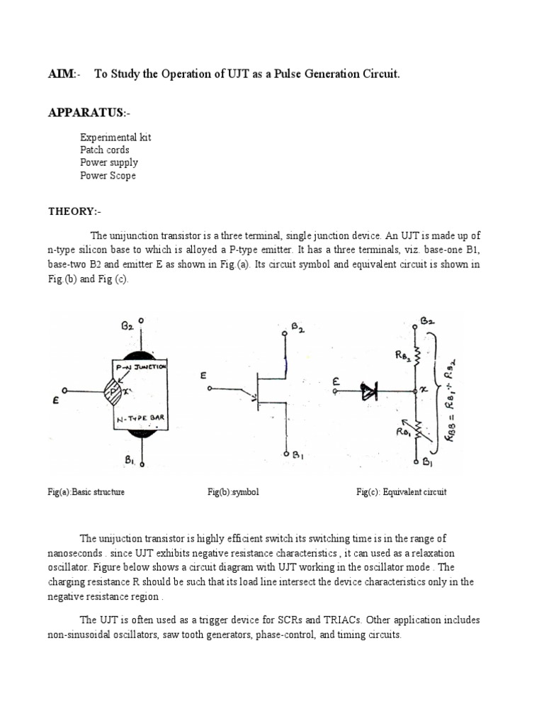 To Study The Operation of UJT As A Pulse Generation Circuit | Download ...