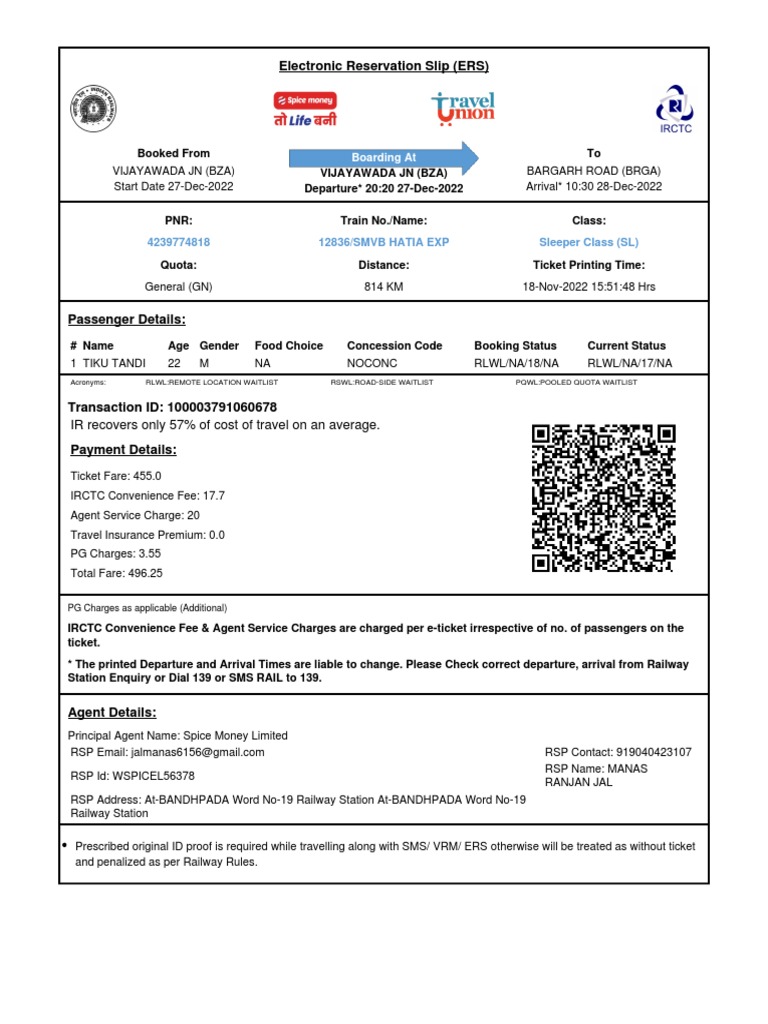 Train Ticket Details for Passengers | PDF | Identity Document