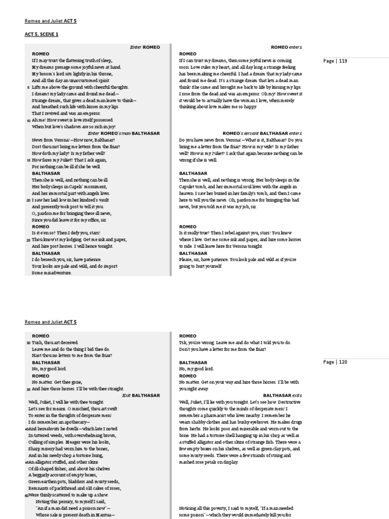 Romeo and Juliet Act 5 - Side-By Side Text | PDF | Characters In Romeo ...