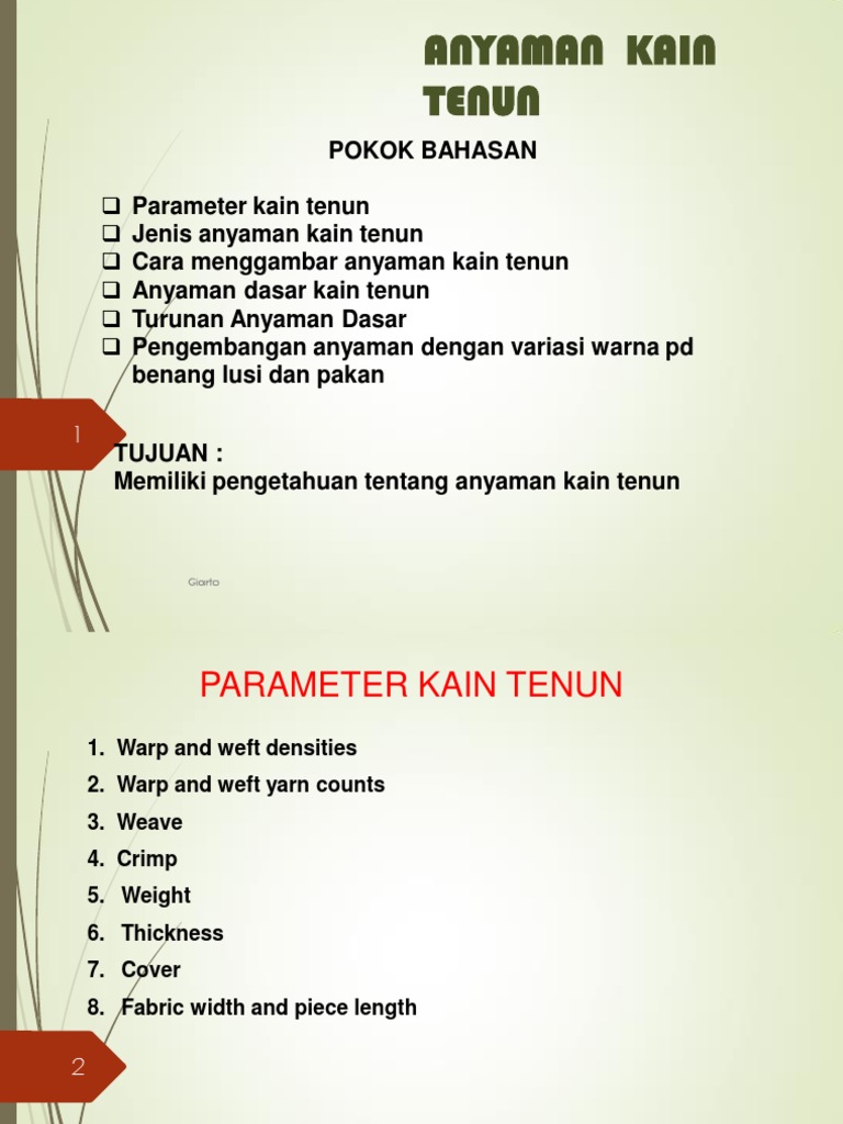 Jenis dan Teknik Anyaman Kain Tenun | PDF