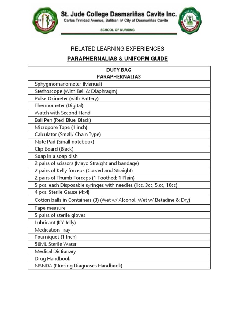 Nursing Uniforms and Paraphernalia Guide | PDF | Equipment