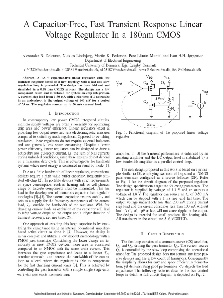 A Capacitor-Free Fast Transient Response Linear Voltage Regulator in A ... A Capacitor-Free Fast Transient Response Linear Voltage Regulator in A ...