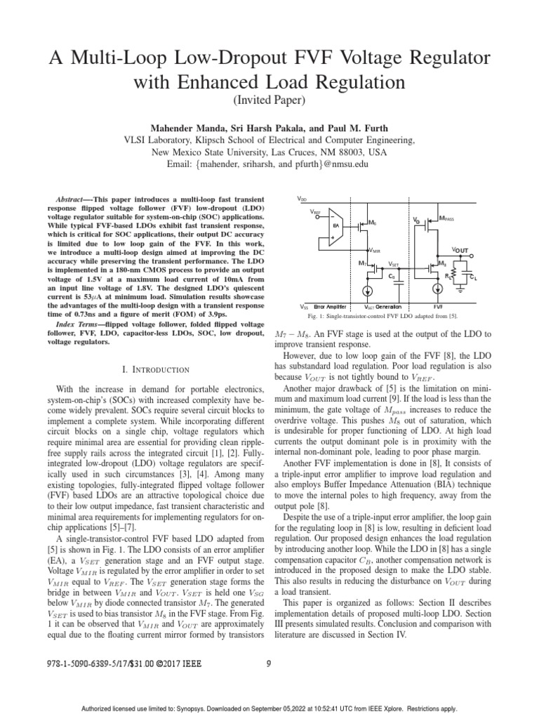 A Multi-Loop Low-Dropout FVF Voltage Regulator With Enhanced Load Regulation | PDF | Amplifier ...