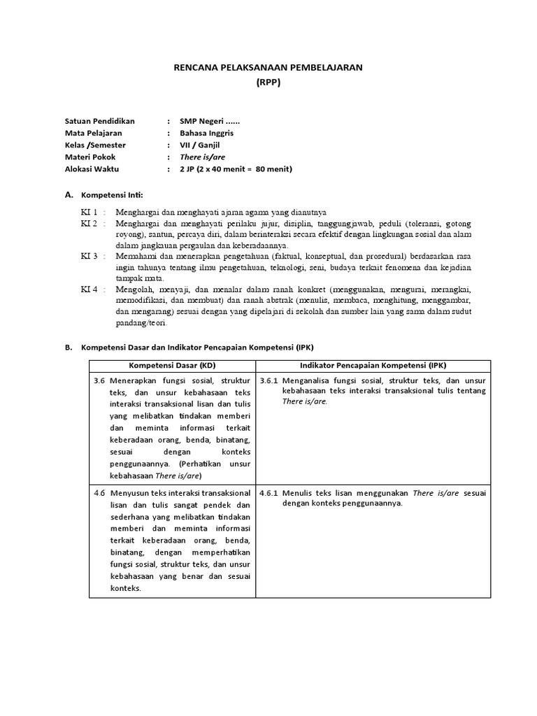 RPP K13 - There Is There Are - PJBL | PDF