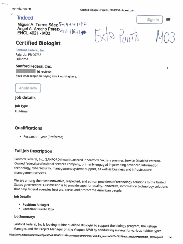 Job Advertisement Certified Biologist | PDF