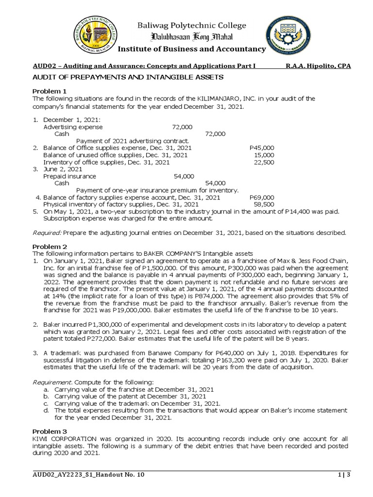 Audit of Prepayments and Intangibles | PDF | Book Value | Franchising