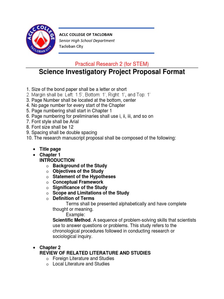 Science Investigatory Project Proposal Format | PDF | Science & Mathematics