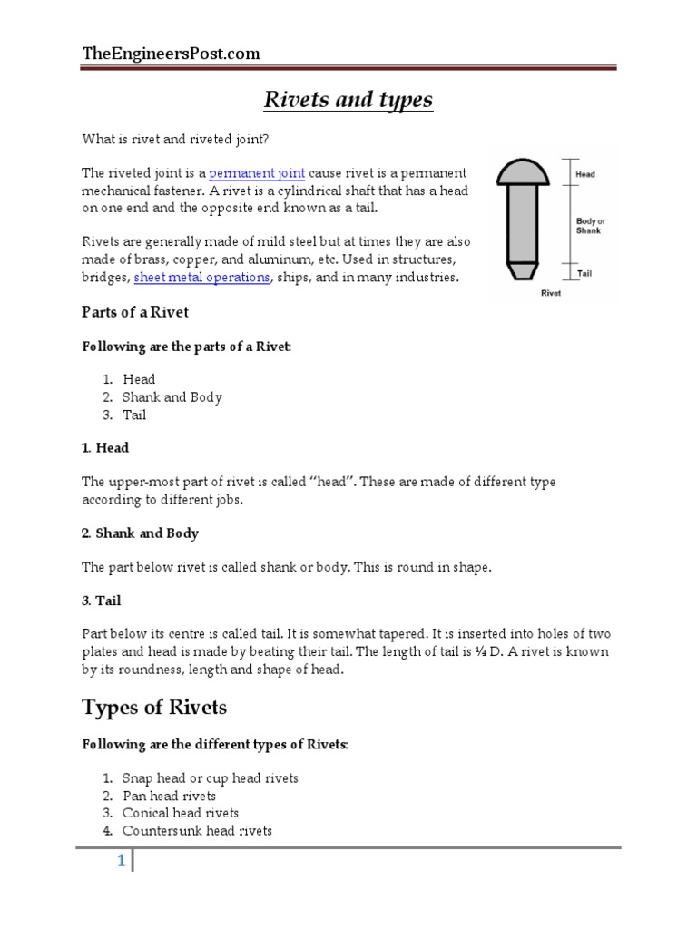 Types of Rivets and Riveted Joints | PDF | Rivet | Industrial Processes