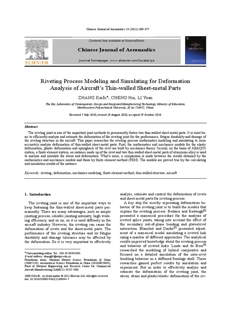 Riveting Process Modeling And Simulating For Defor Pdf Rivet