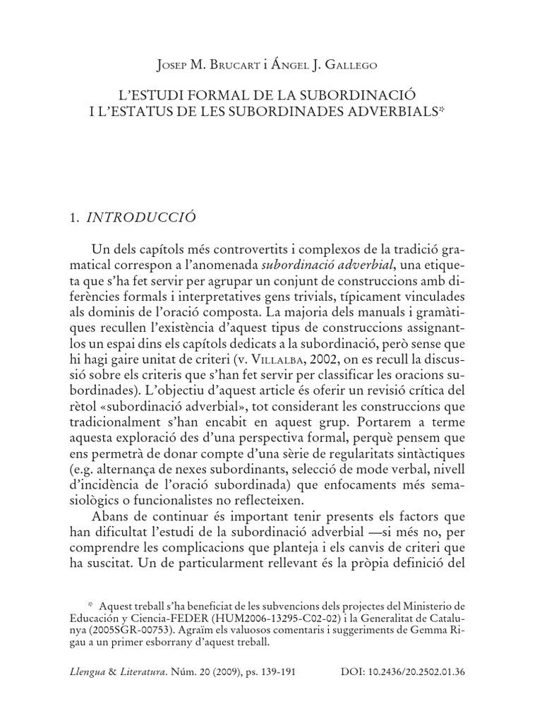 LEstudi Formal de La Subordinacio I Lest | PDF