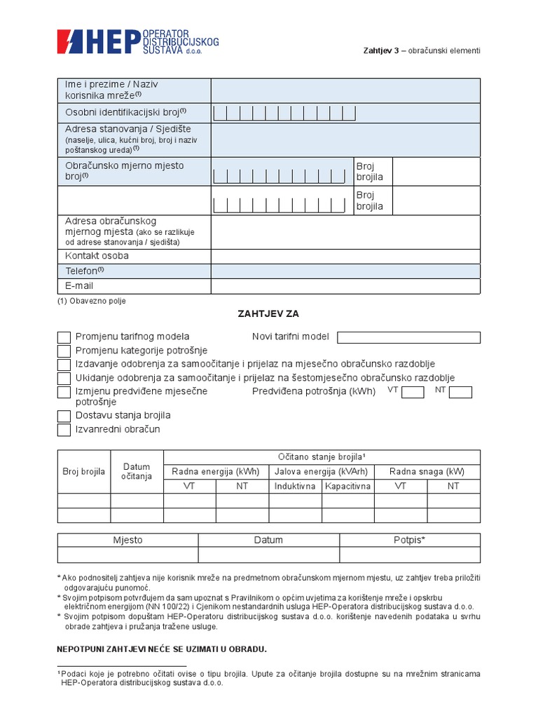 03 - Zahtjev - Obracunski - Elementi | PDF