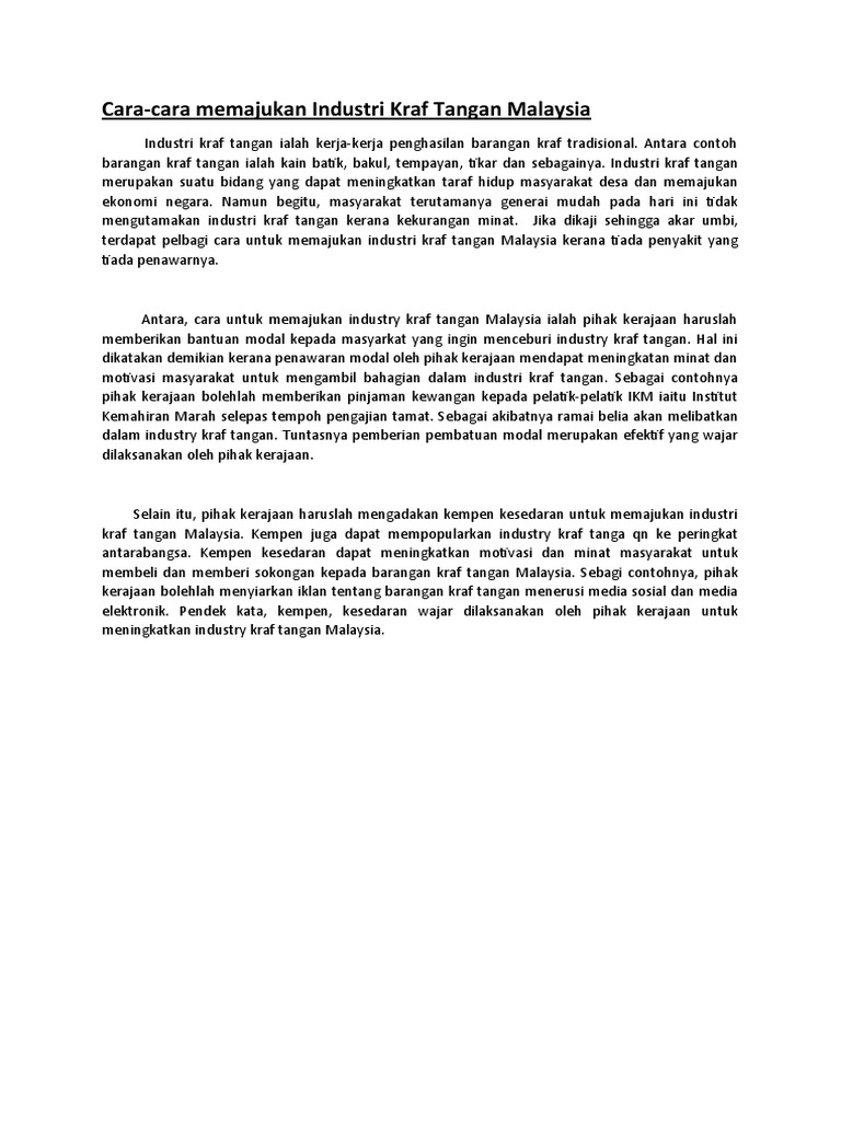 Cara Cara Memajukan Industri Kraf Tangan Malaysia Pdf
