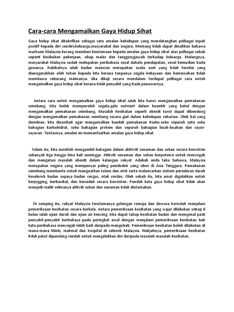 Cara-Cara Mengamalkan Gaya Hidup Sihat | PDF Cara-Cara Mengamalkan Gaya Hidup Sihat | PDF