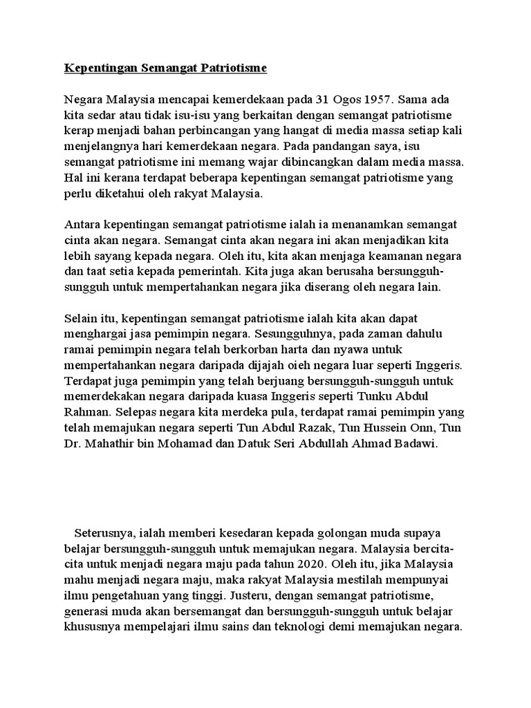 Kepentingan Semangat Patriotisme Pdf