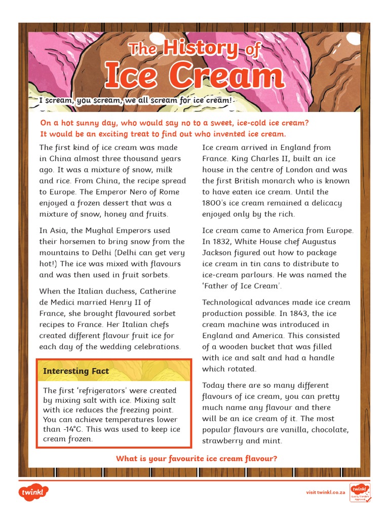 History of Ice Cream Comprehension - Ver - 3 | PDF | Ice Cream | Food And Drink