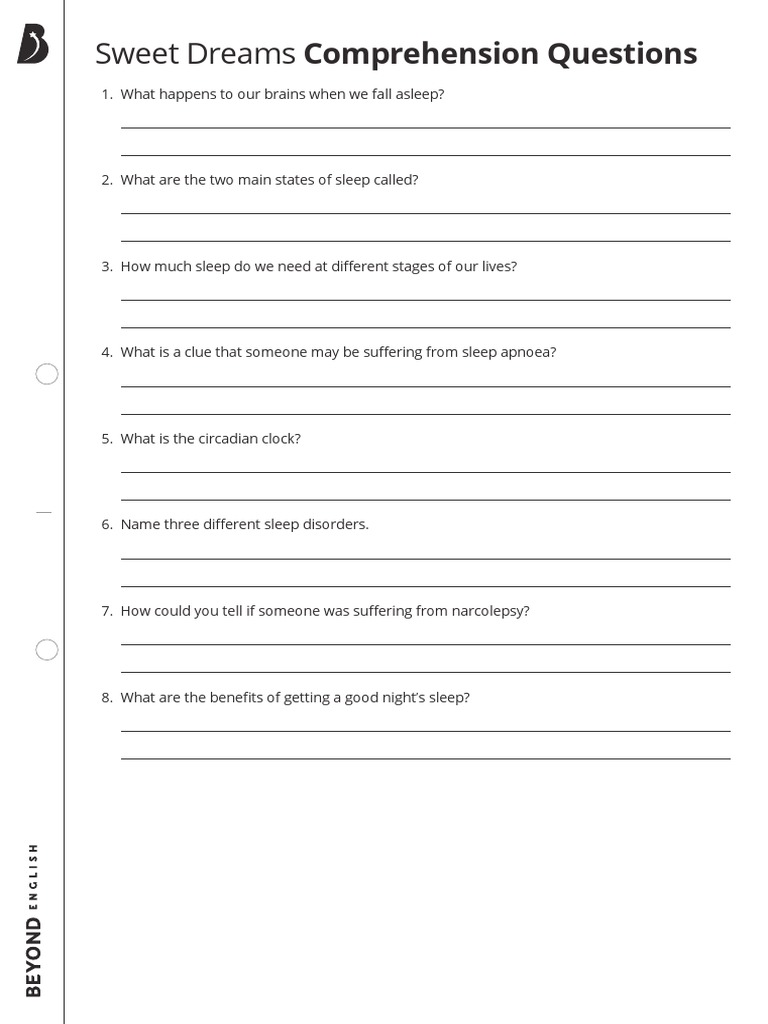 Sleep Comprehension Questions KS3 | PDF | Self-Improvement