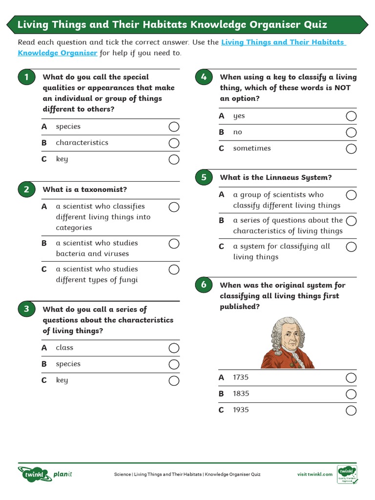 Living Things & Habitats Quiz Guide | PDF | Microorganism | Life