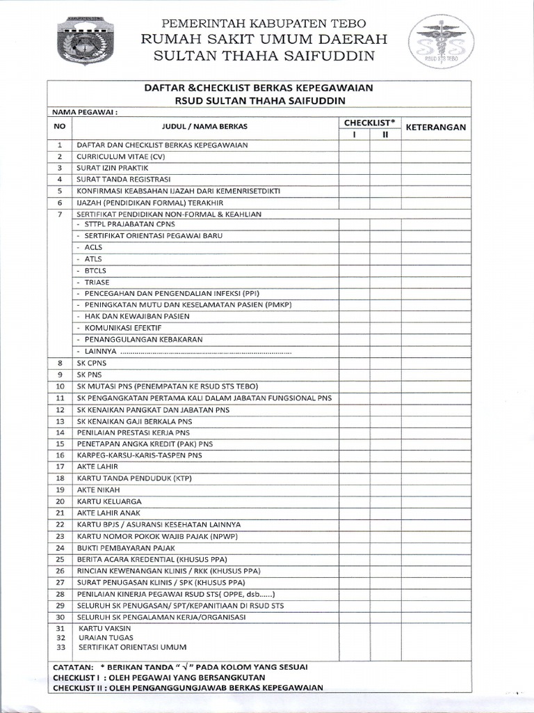 Form Ceklis Kepegawaian | PDF