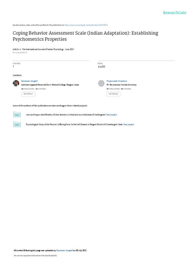 Coping Behavior Scale Psycho Matri | PDF | Validity (Statistics ...