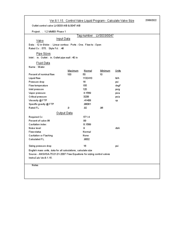 InstruCalc Control Valve Sizing | PDF