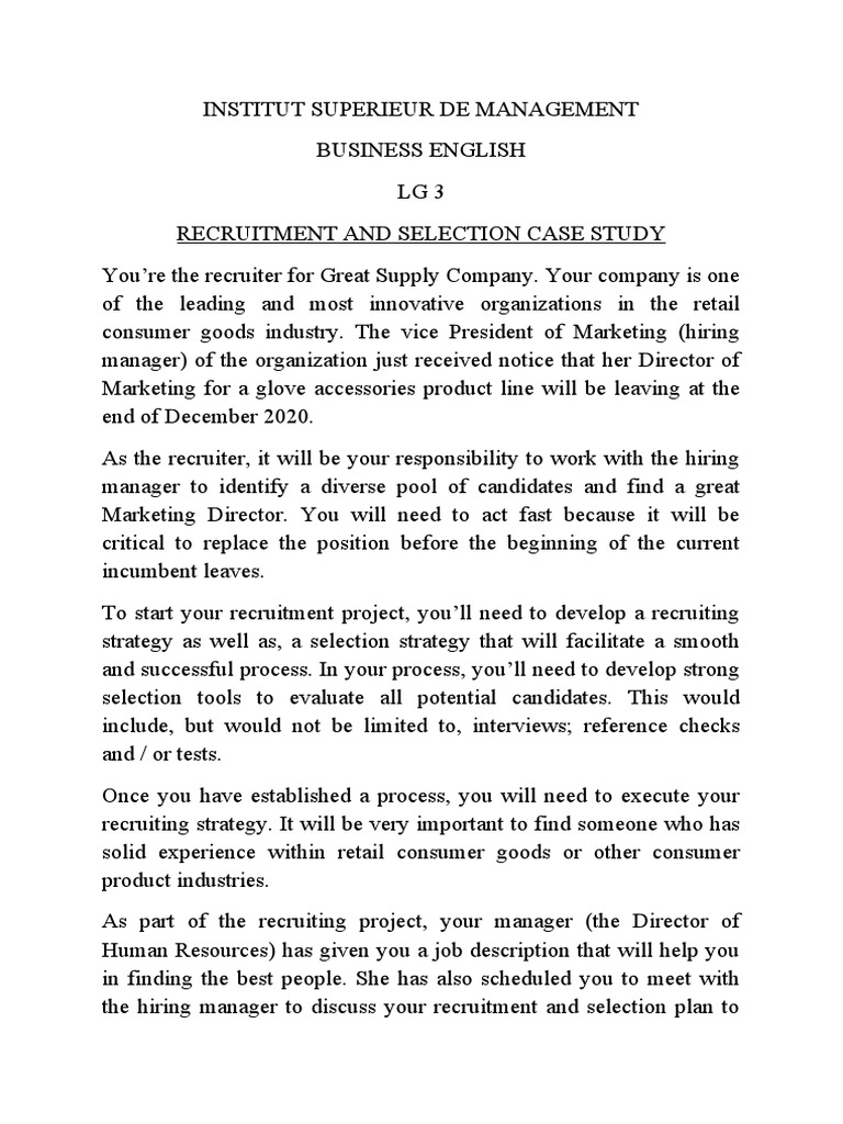 Recruitment and Selection Case Study | PDF | Recruitment | Behavioural Sciences