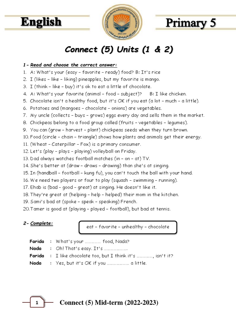 Connect 5-Mid-Term-Net-Revision | PDF | Foods | Vegetables Connect 5-Mid-Term-Net-Revision | PDF | Foods | Vegetables