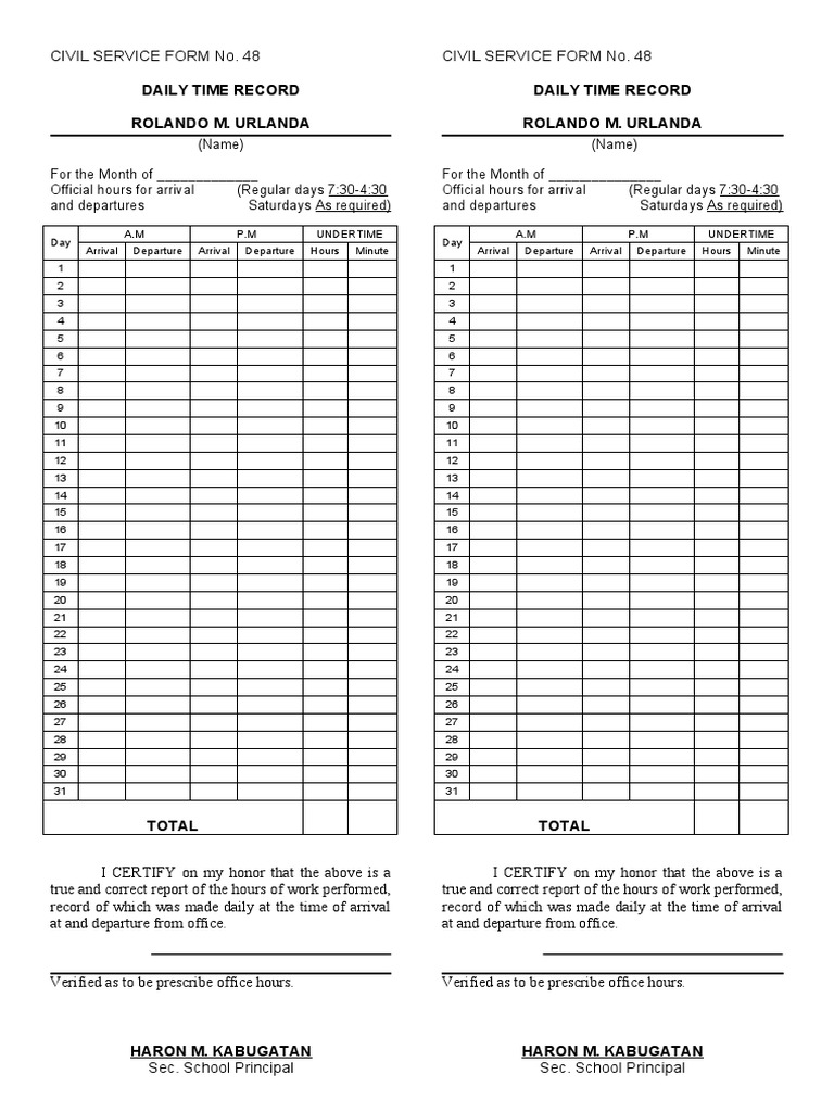 Daily Time Record Rolando M. Urlanda Daily Time Record Rolando M ...