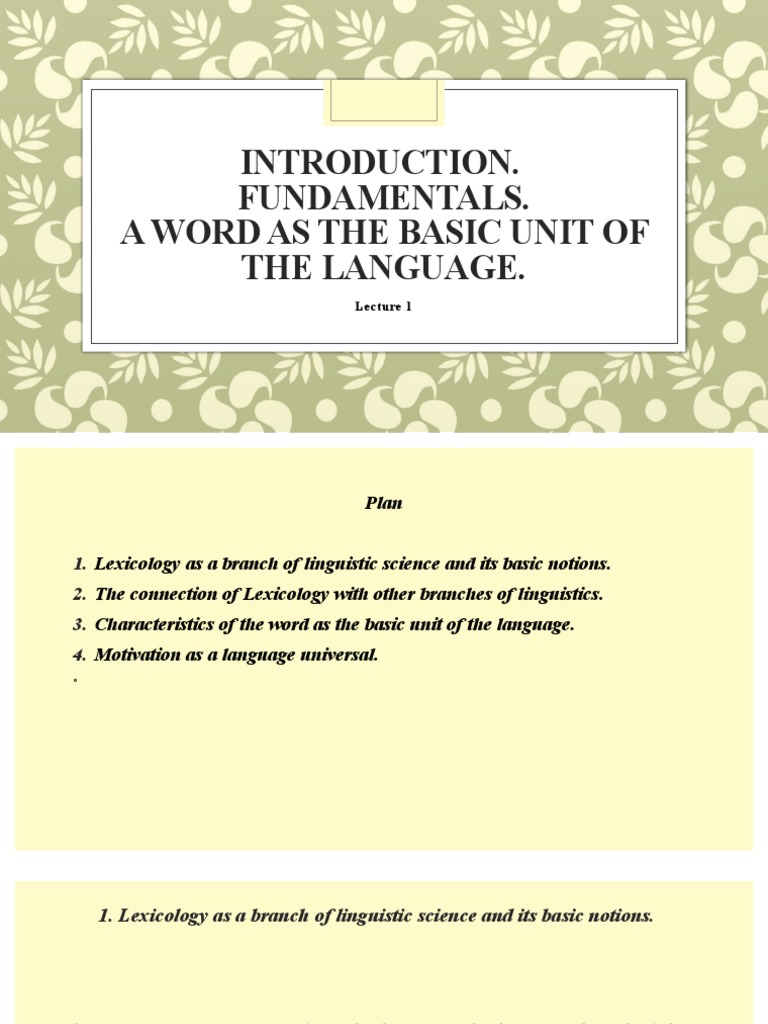 Lecture 1 | PDF | Word | Lexicology