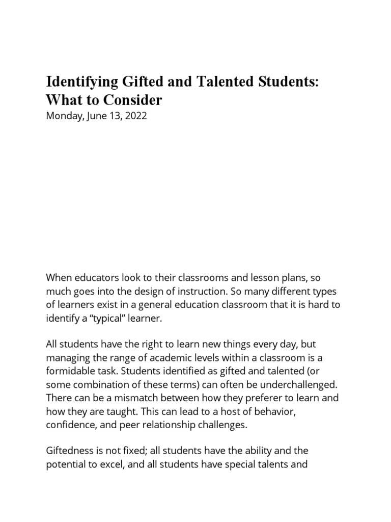 Identifying Gifted and Talented Students | PDF | Intellectual ...