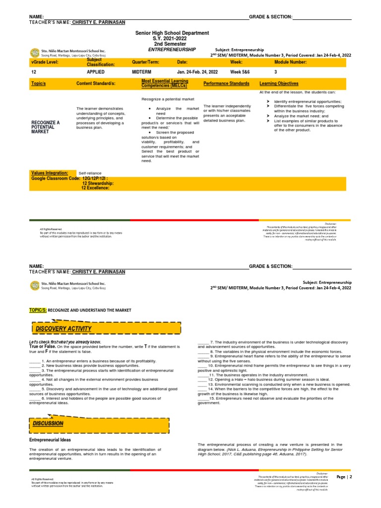 Entrepreneurship - Module 3, Week 5&6 | PDF | Entrepreneurship | Competition