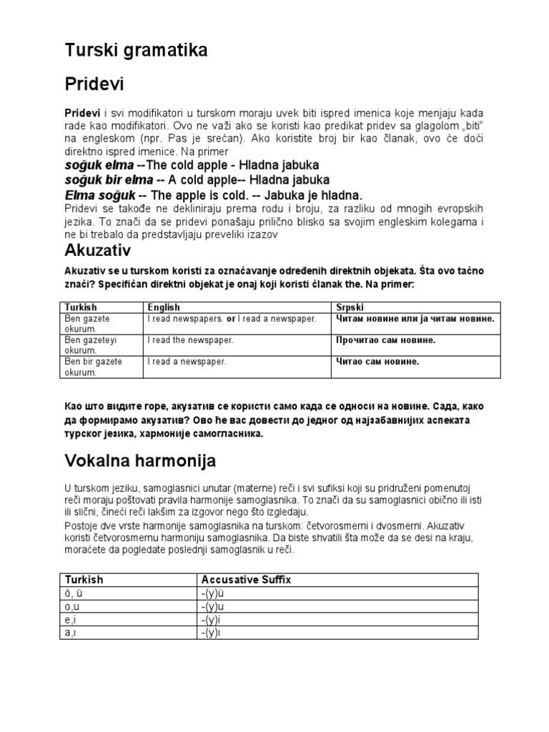 TURSKI Gramatika | PDF