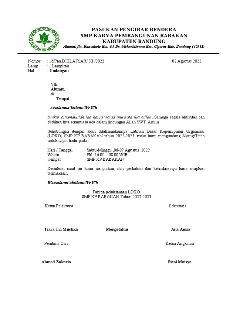 Undangan LDKO SMP Karya Pembangunan | PDF