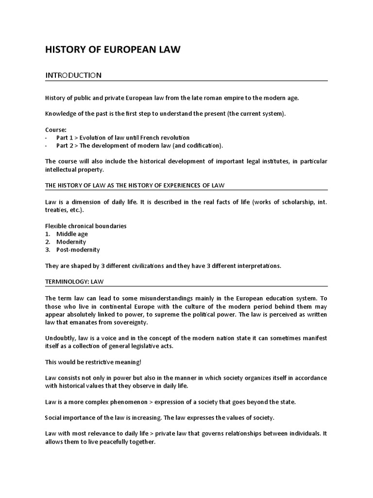 Evolution of European Law History | PDF | Roman Law | Magna Carta