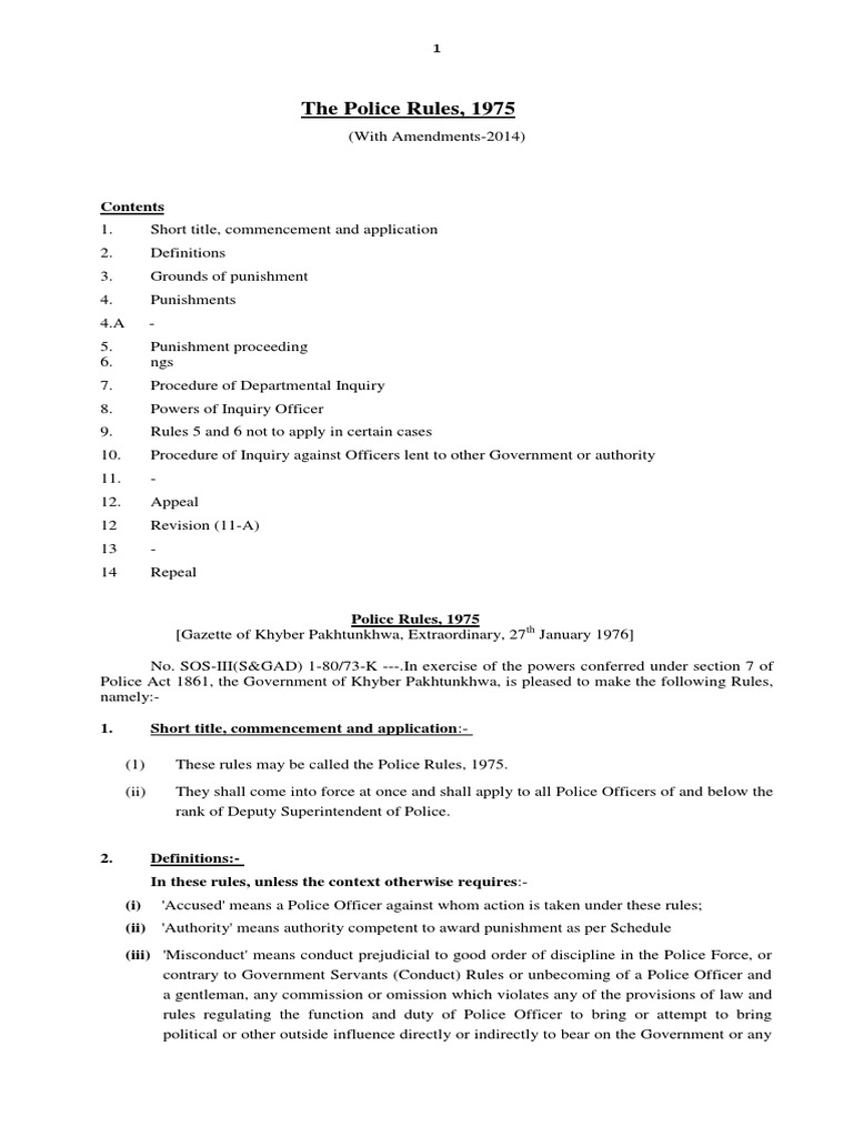 Police Rules 1975 | PDF | Justice | Crime & Violence