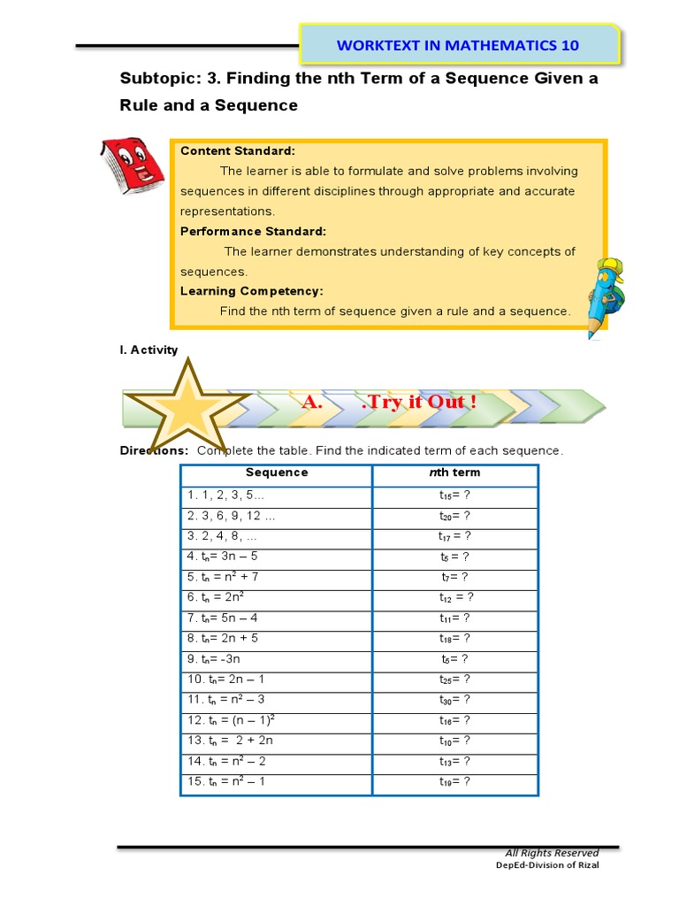 3.Wt Finding The NTH Term of A Sequence Given A Rule A Sequence | PDF