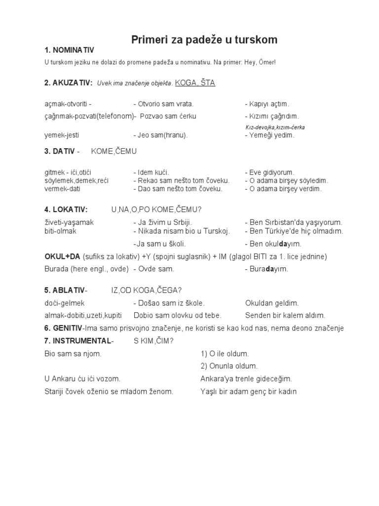Primeri Za Padeze U Turskom | PDF