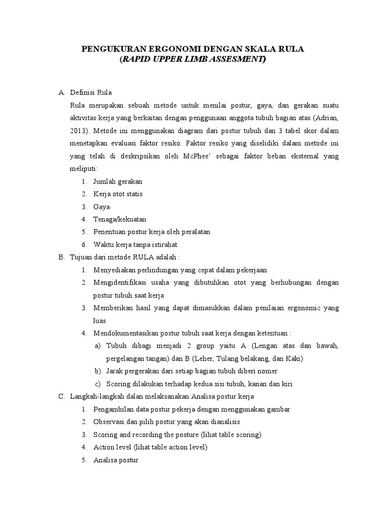 Pengukuran Ergonomi Dengan Skala Rula | PDF