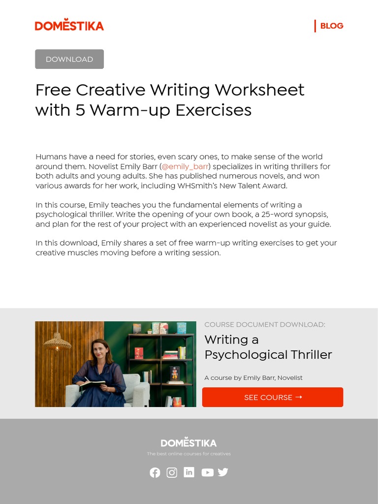 Creative Writing Warm-Up Worksheet by Emily Barr | PDF