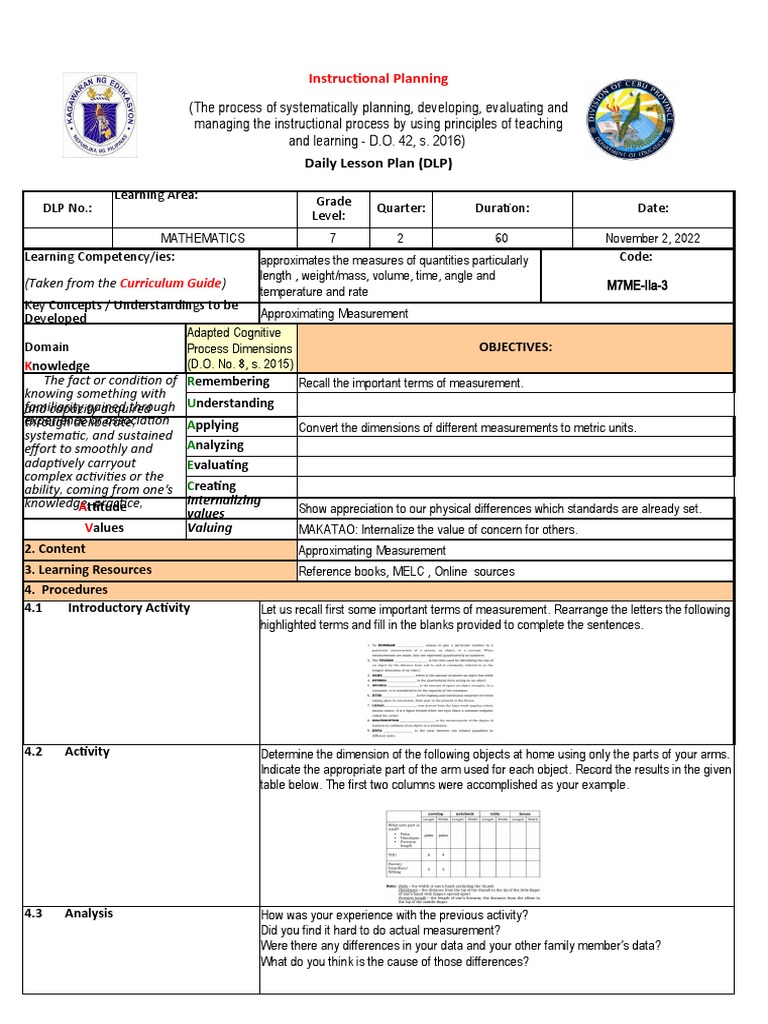 DLP Math 7 11-03-22 | PDF | International System Of Units | Measurement