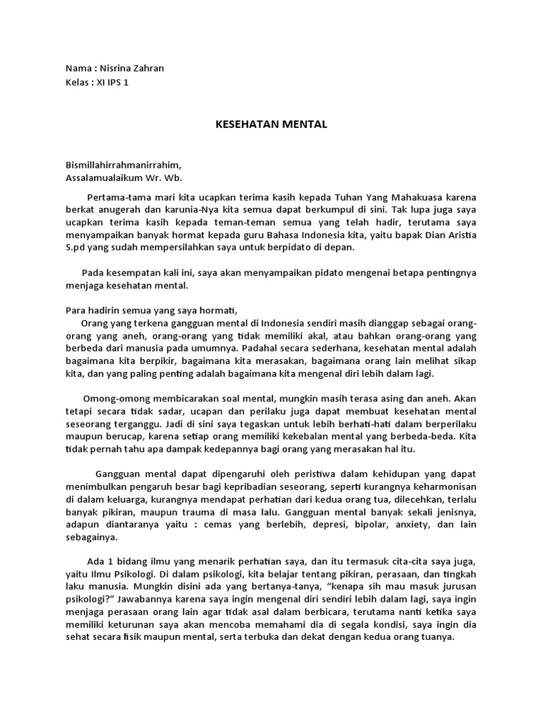 Pidato Kesehatan Mental | PDF Pidato Kesehatan Mental | PDF