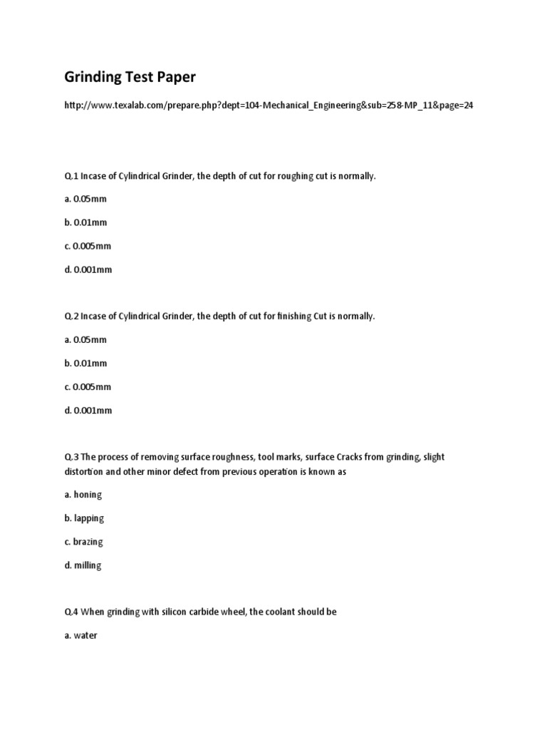 Grinding Test Paper | PDF