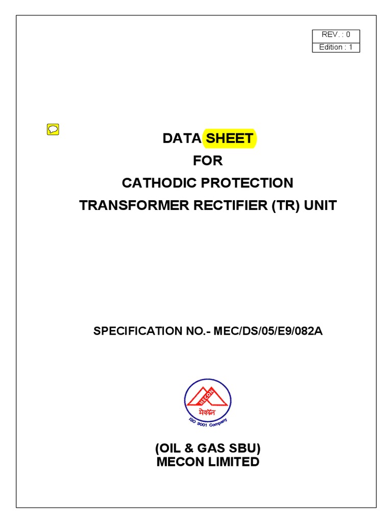 Cathodic Protection TR Unit Data Sheet | PDF | Rectifier | Fuse (Electrical)