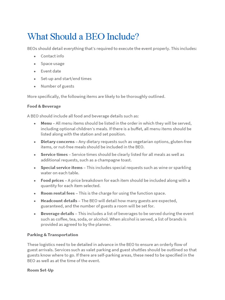 What Should A BEO Include | PDF | Menu | Drink